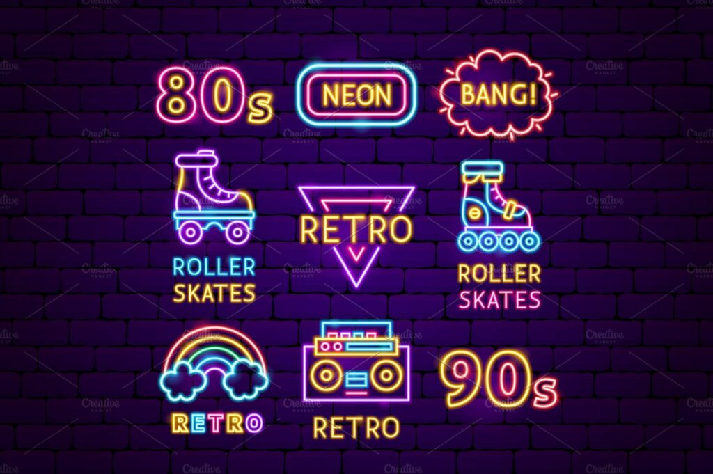Retro Neon Vector Icons Set – MasterBundles