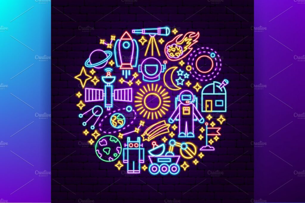 Space Cosmos Neon Vector Icons – MasterBundles