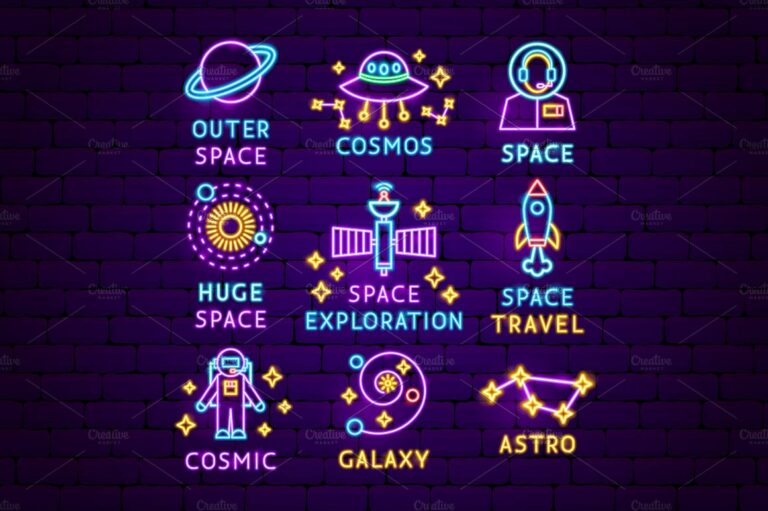 Space Cosmos Neon Vector Icons – MasterBundles