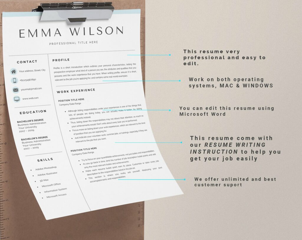 5 Page Resume Template / CV Word – MasterBundles
