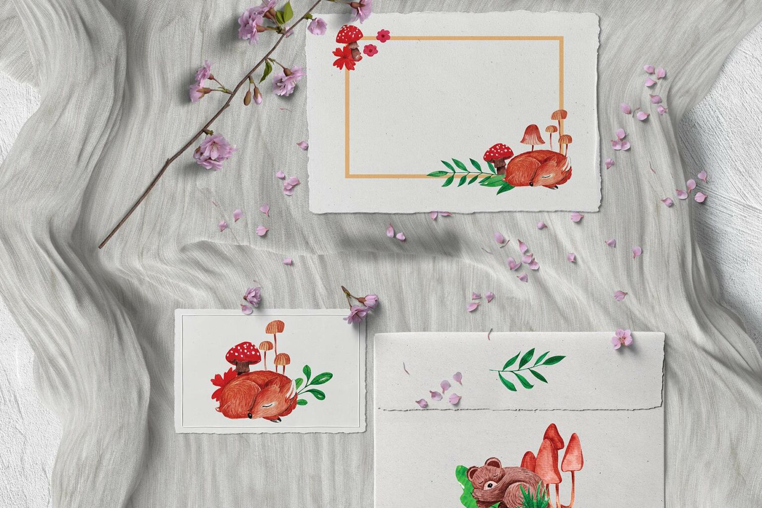 Sleepy Forest woodland animals Watercolor Clipart Set - MasterBundles