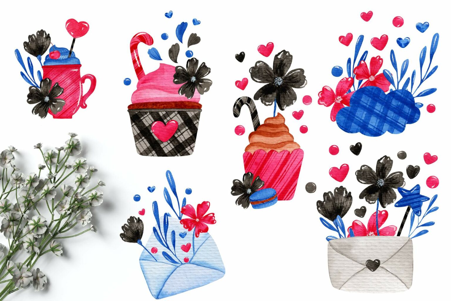 Sweet Love Watercolor Clipart pattern collection - MasterBundles