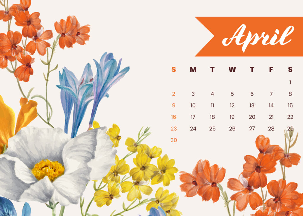 Free April Calendar with Flowers – MasterBundles
