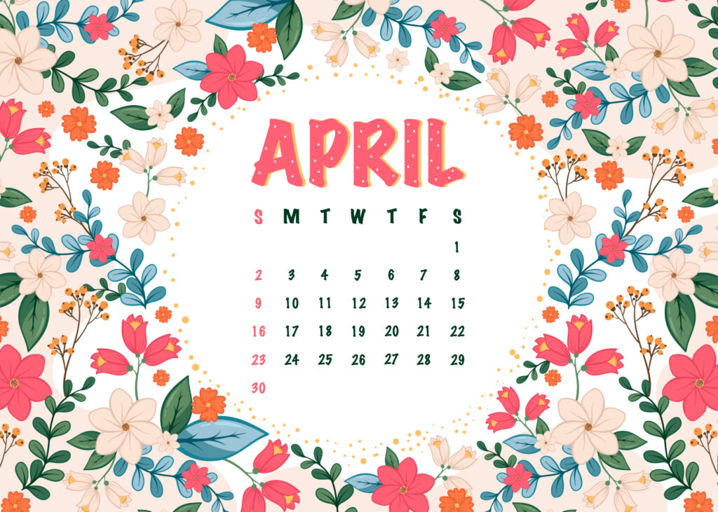 Free Pink Flowers April Calendar – MasterBundles