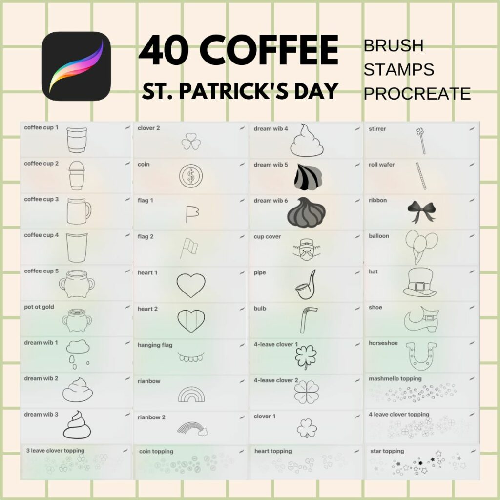 40 Coffee St. Patrick's Day Procreate Brush Stamps - MasterBundles