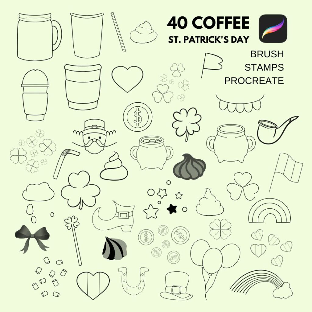 40 Coffee St. Patrick's Day Procreate Brush Stamps - MasterBundles
