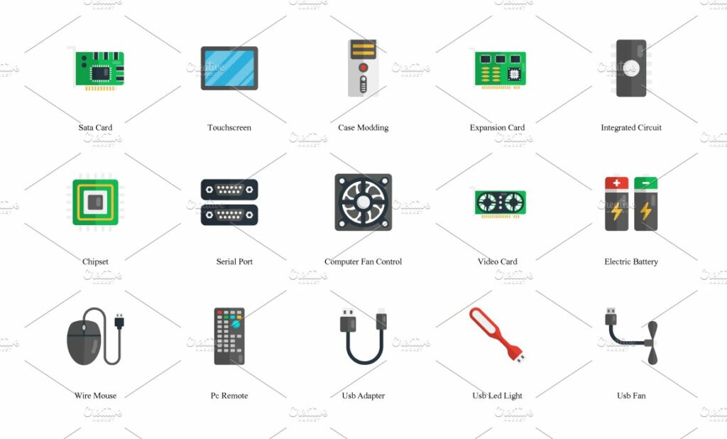 Computer Hardware Flat Icons Masterbundles