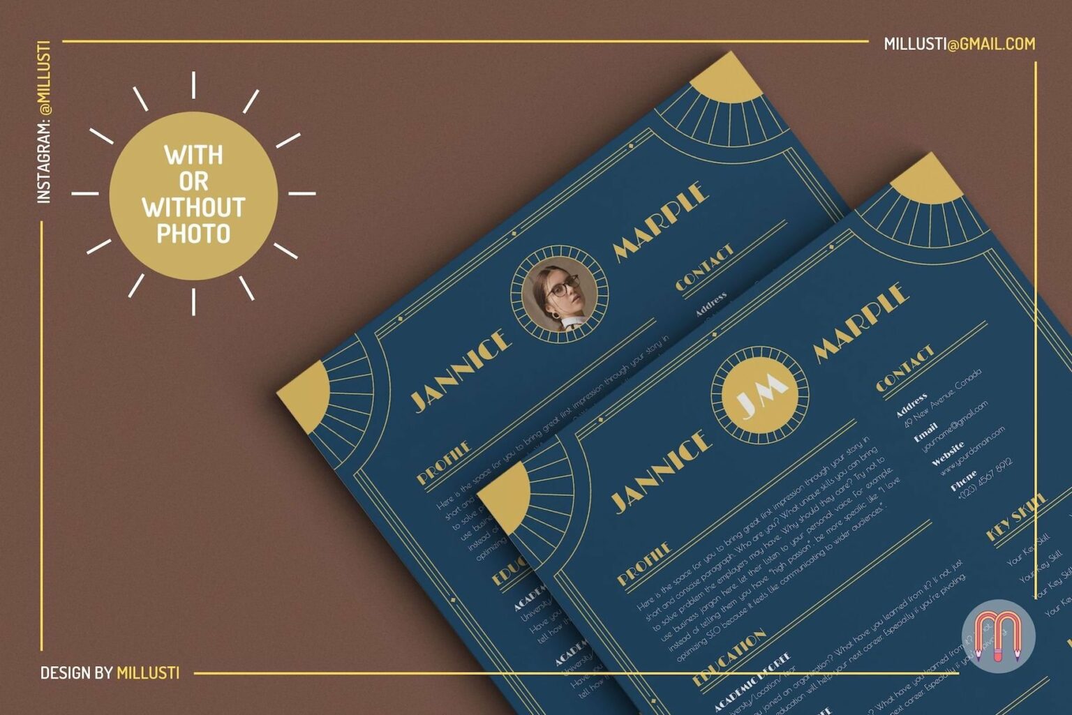 Art Deco Resume Template with Photo – MasterBundles