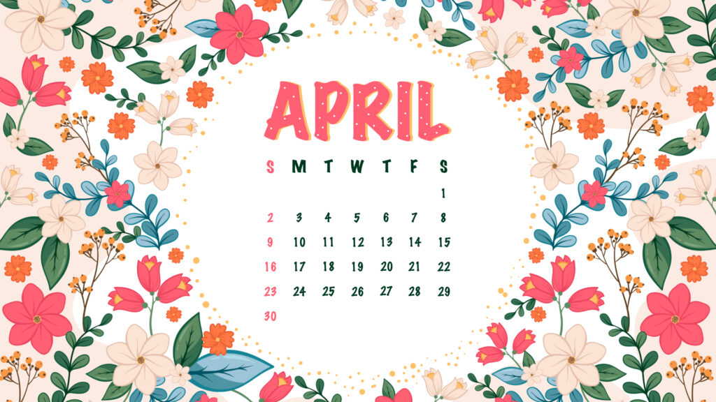 Free Pink Flowers April Calendar – MasterBundles