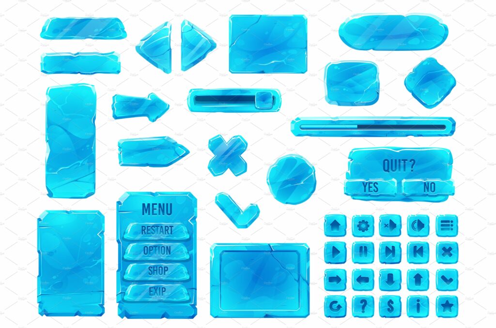 Ice crystal buttons, interface – MasterBundles