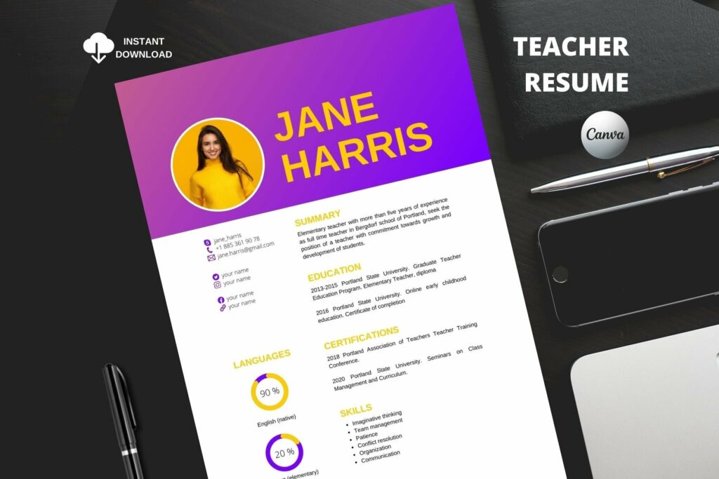 Teacher Resume Template |Canva – MasterBundles
