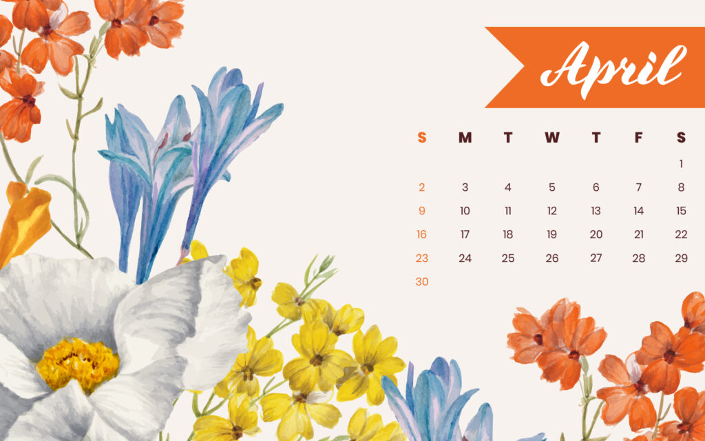 Free April Calendar with Flowers – MasterBundles