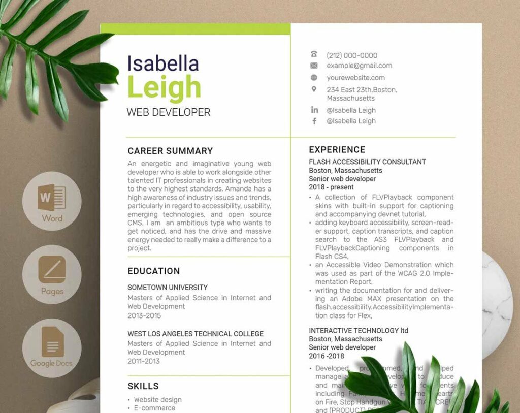 Web Developer Resume/CV Template – MasterBundles