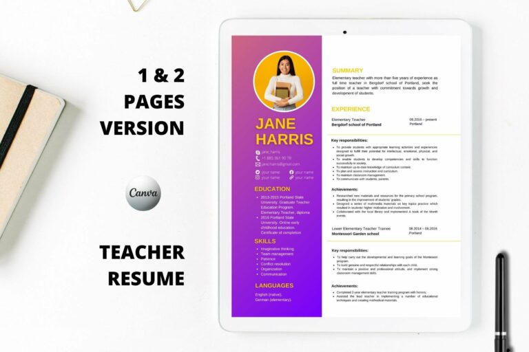 Teacher Resume Template |Canva – MasterBundles
