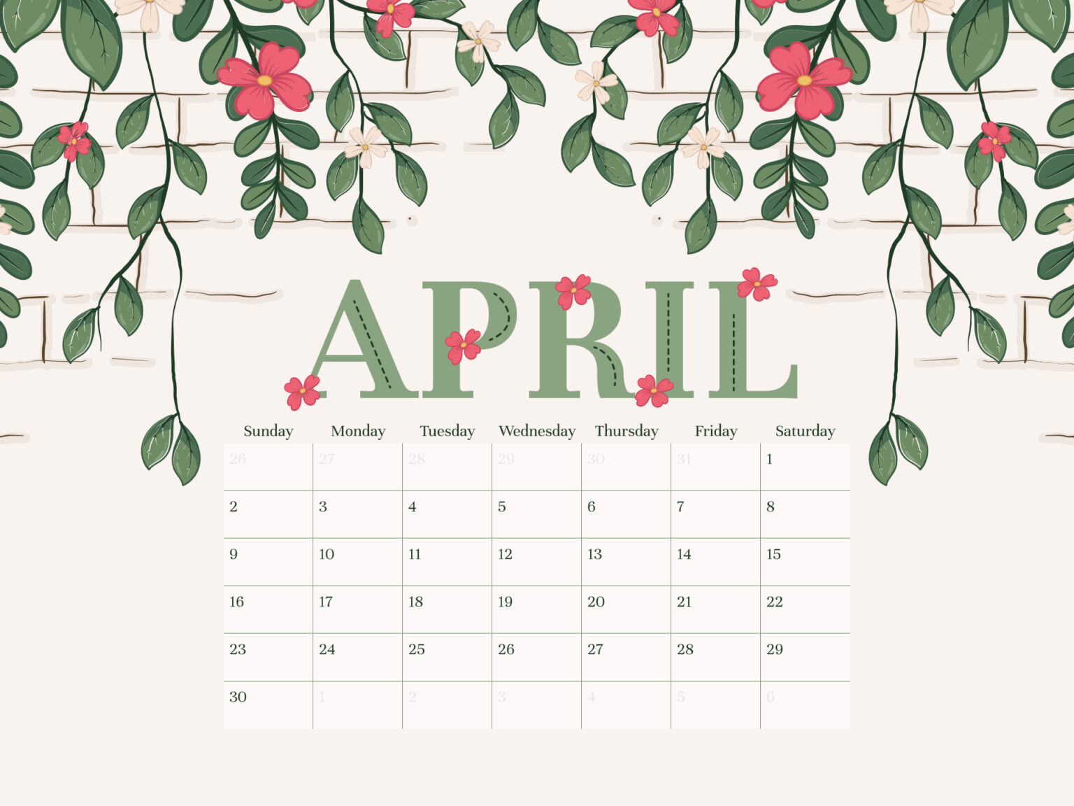 Free April Calendar – MasterBundles