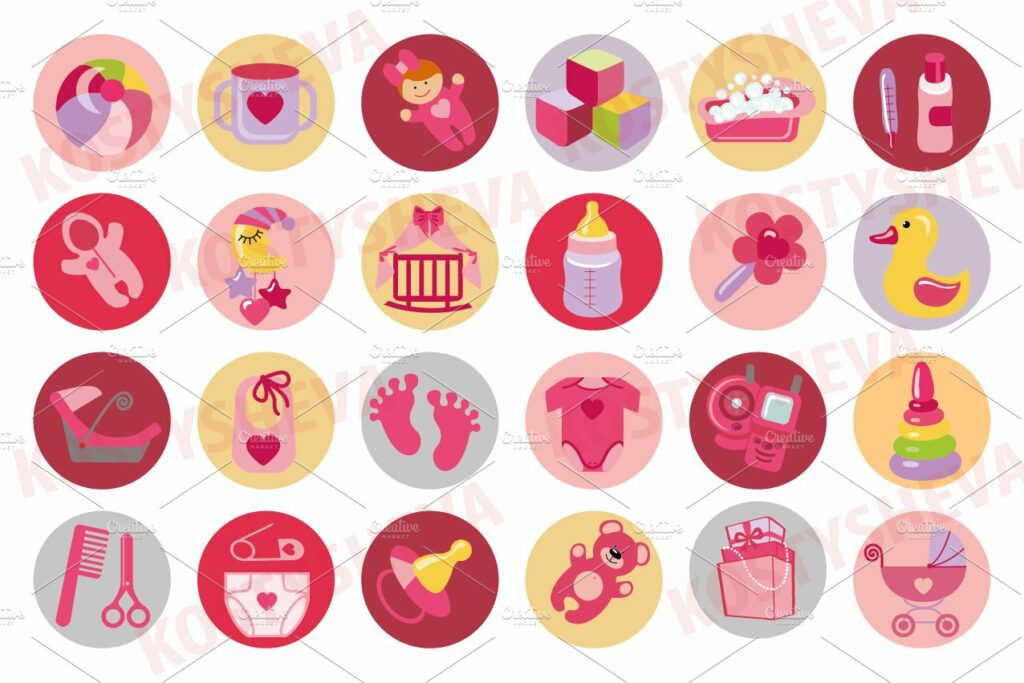 Newborn baby icons.Girl set 1 – MasterBundles
