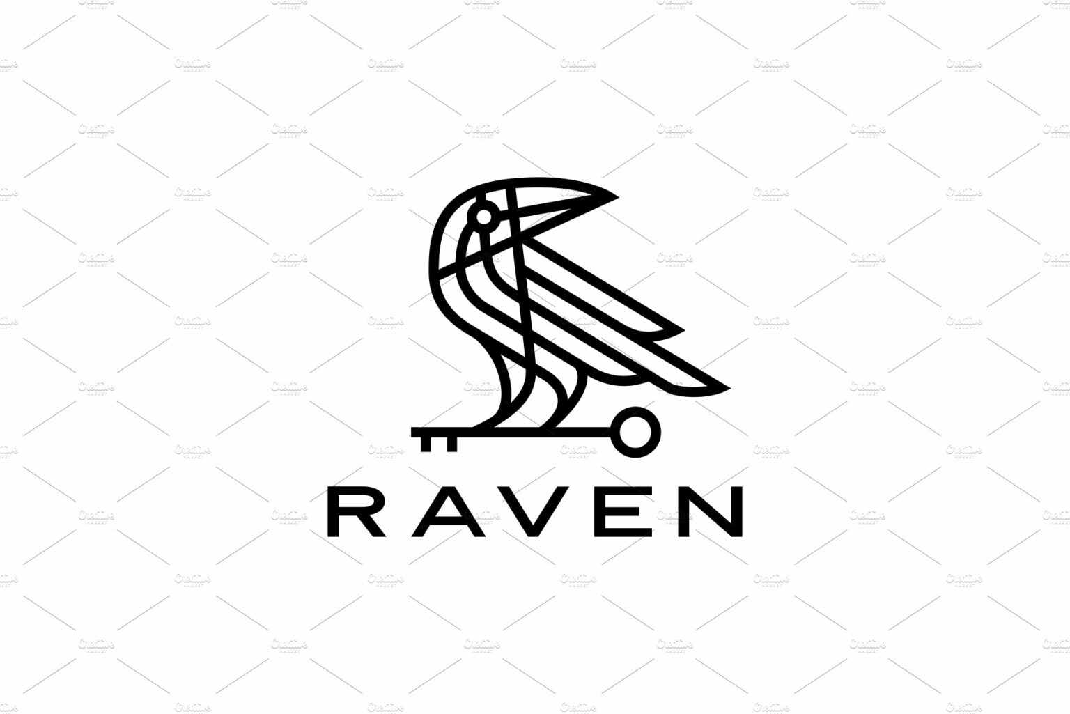 raven crow key black bird monoline – MasterBundles