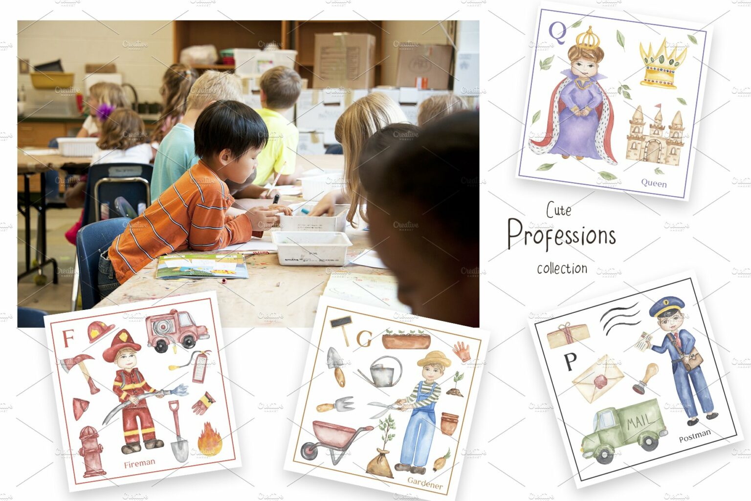 Watercolor Cute Alphabet Professions – MasterBundles