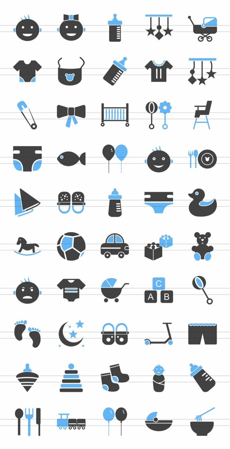 50 Baby Blue & Black Icons – MasterBundles