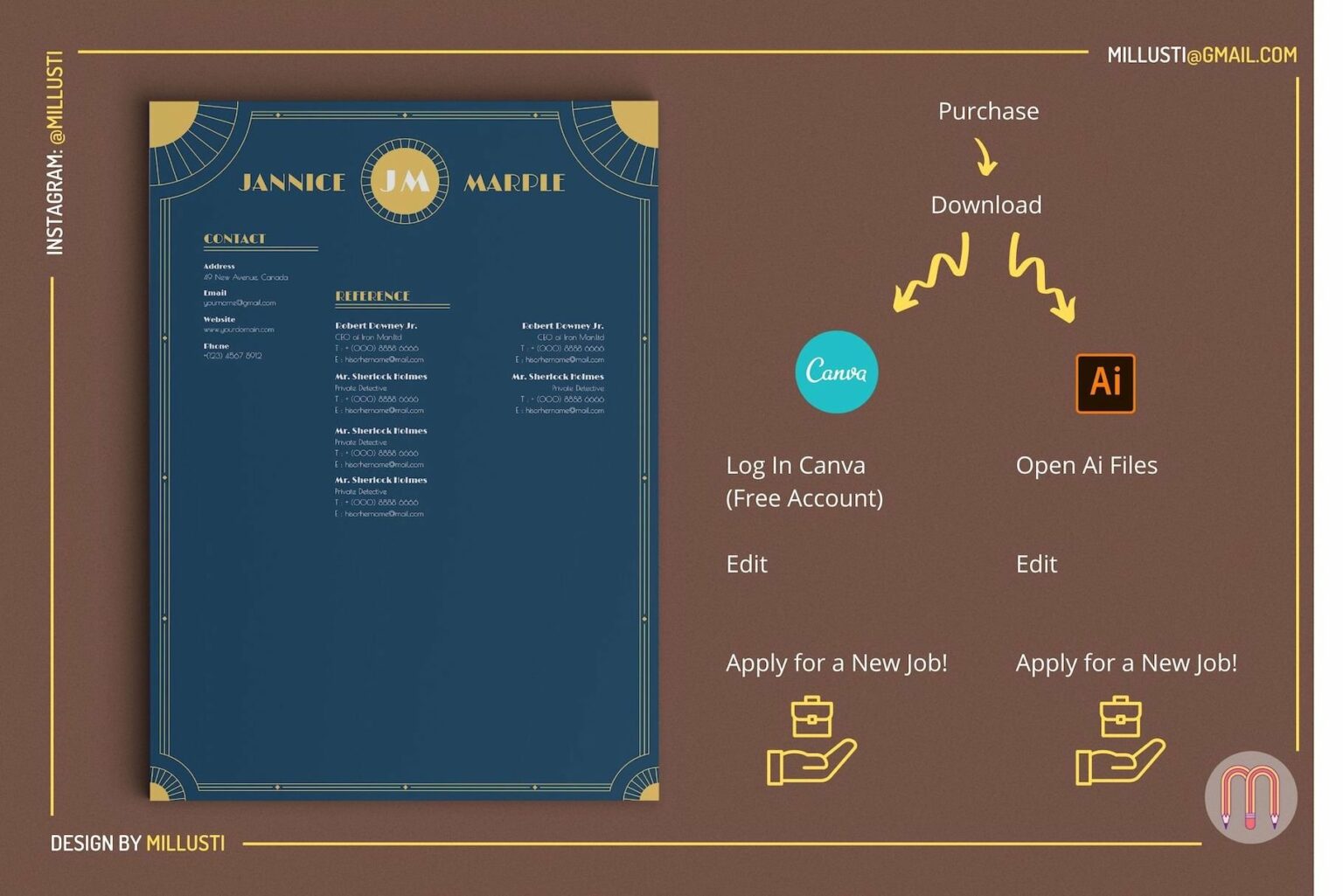 Art Deco Resume Template with Photo – MasterBundles