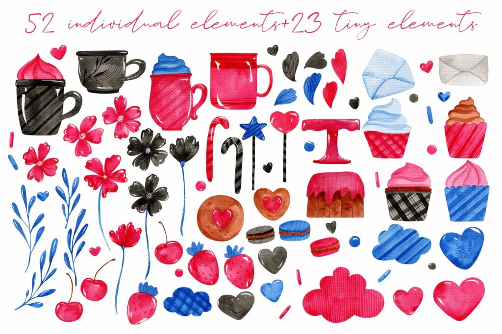 Sweet Love Watercolor Clipart pattern collection - MasterBundles