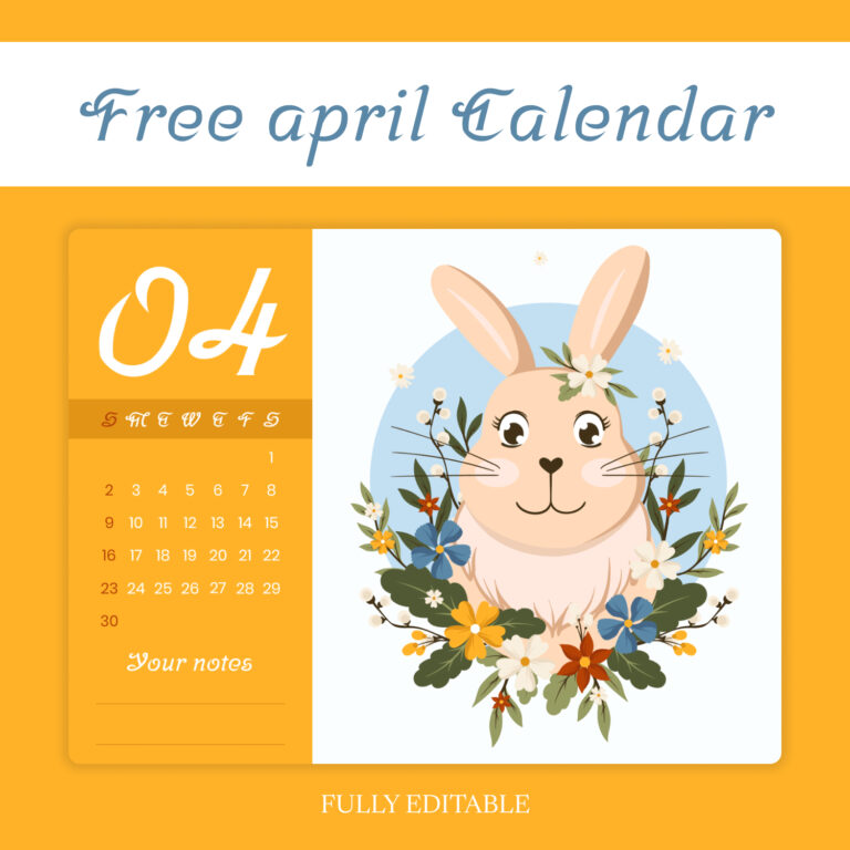 Free April Calendar with Rabbits – MasterBundles