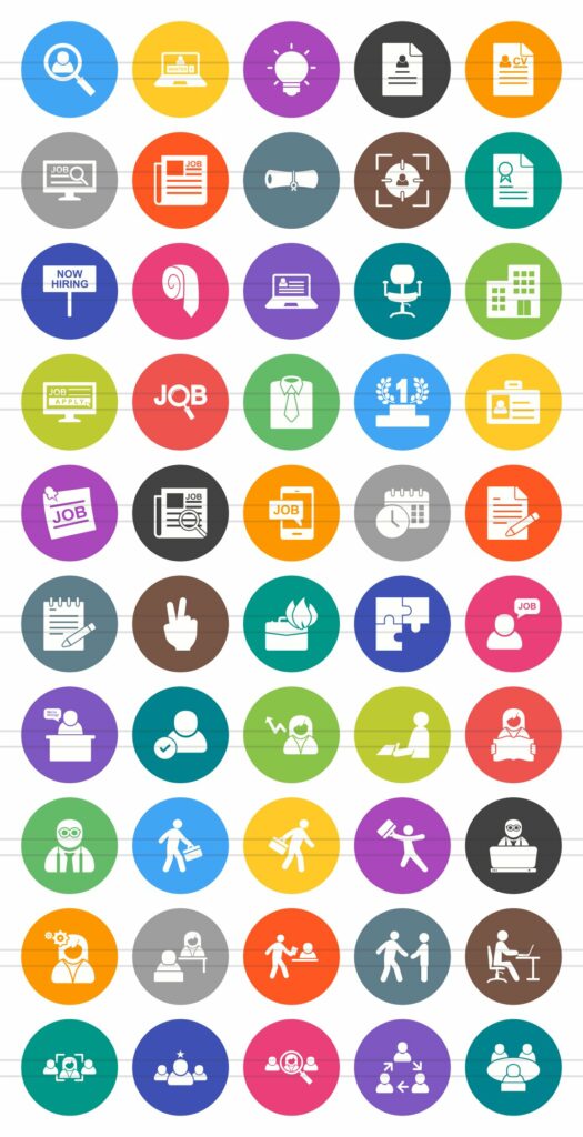 50 Employment Flat Round Icons – MasterBundles