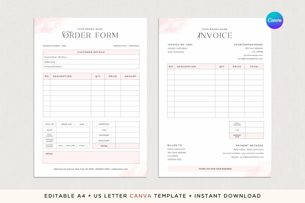 Invoice & Order form Template Canva – MasterBundles