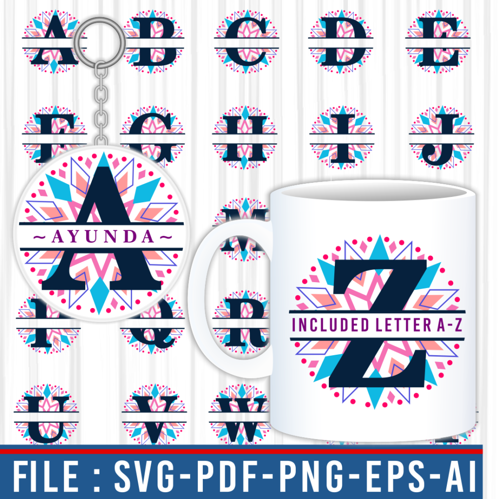Round Split Alphabet Monogram Letters SVG Set A-Z, Split Alphabet ...