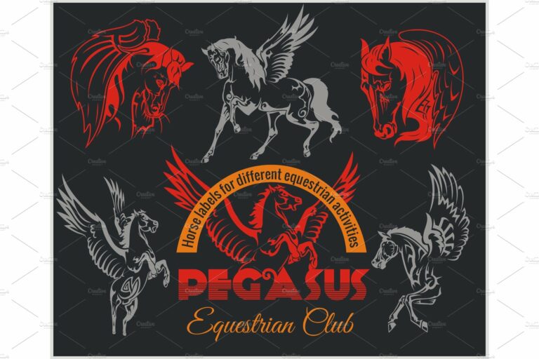 Pegasus and horses vintage labels – MasterBundles