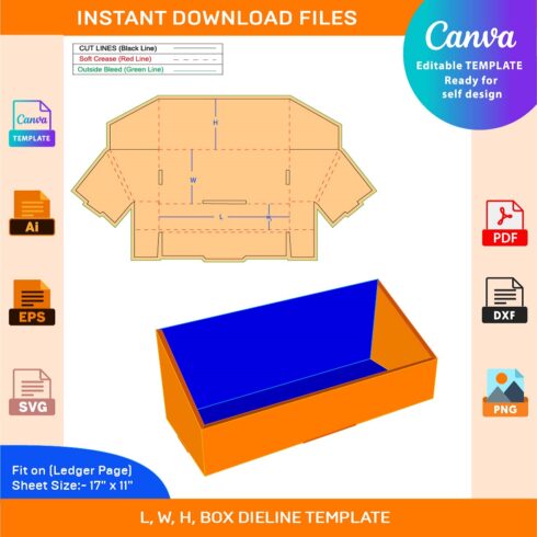 Angled side box with header slots box dieline template - MasterBundles