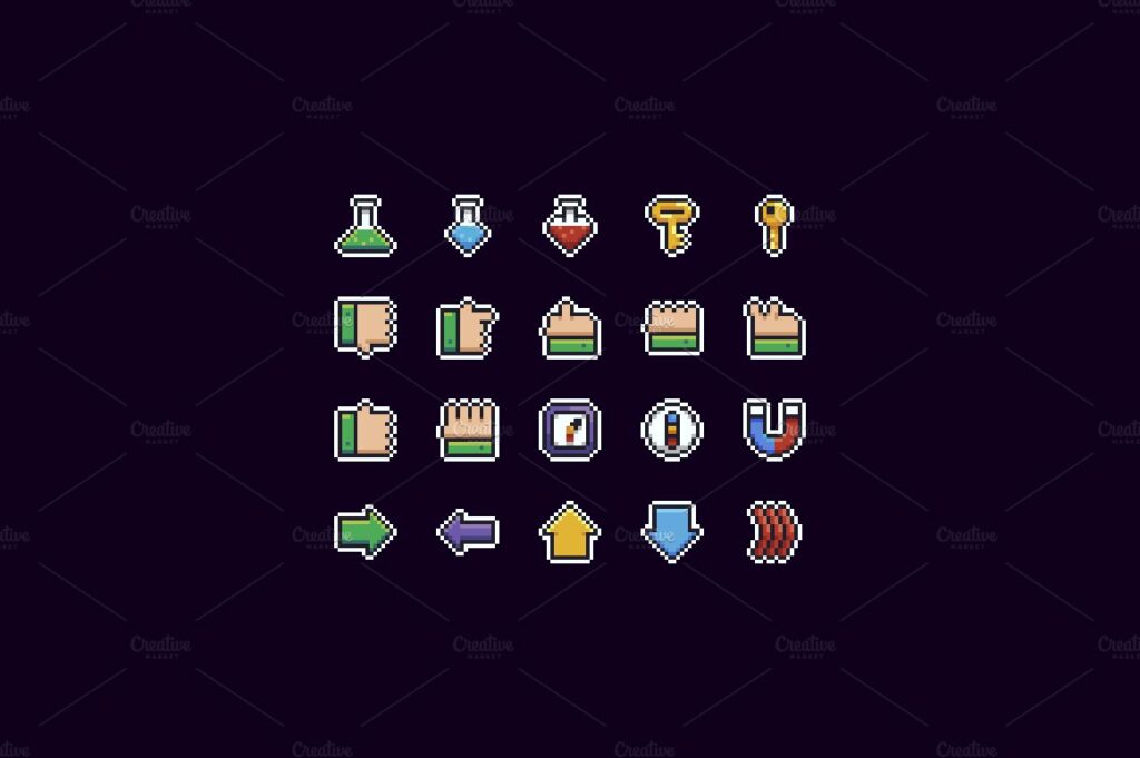 100 Pixel Icons – MasterBundles