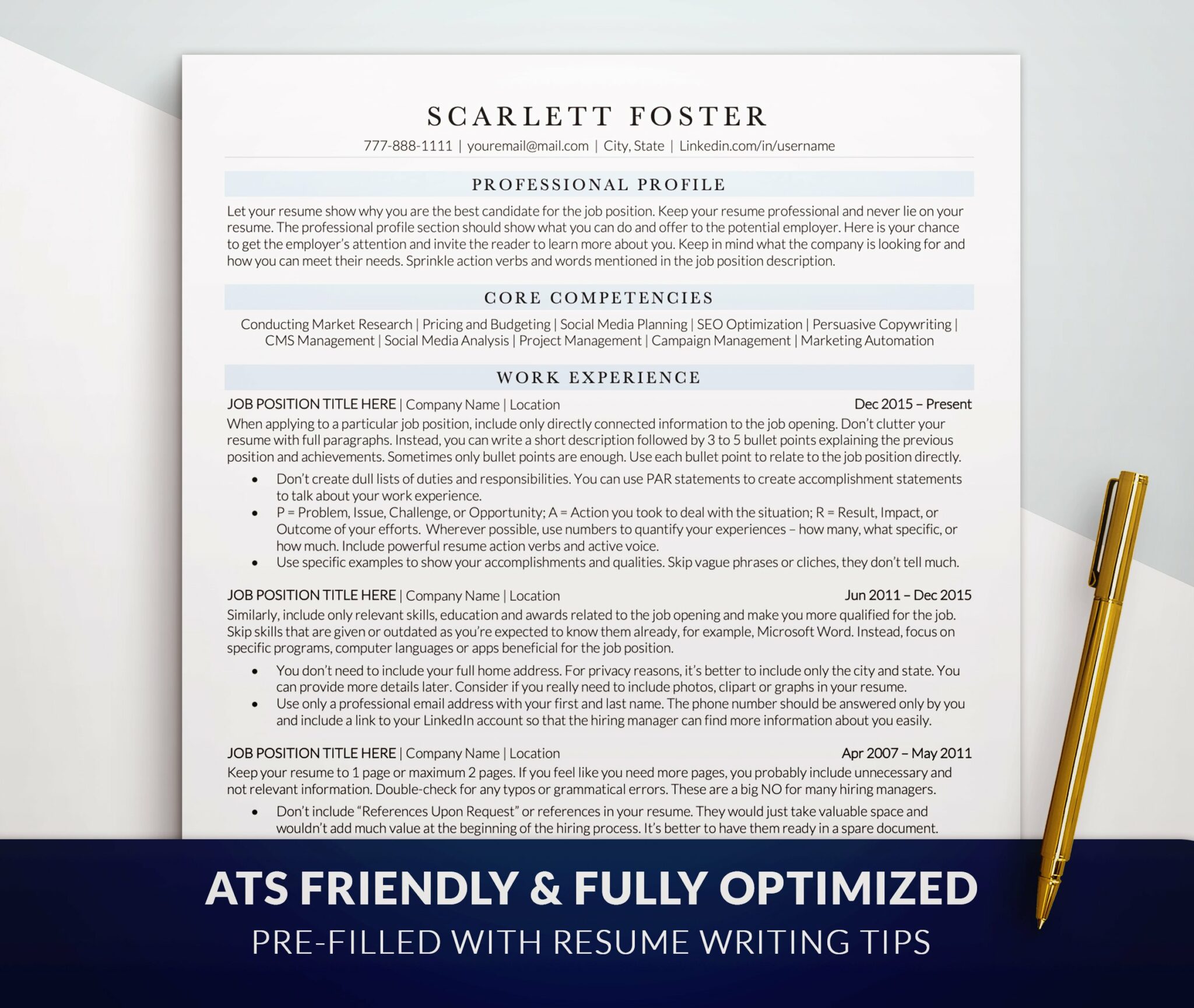 ATS Friendly Executive Resume / CV – MasterBundles