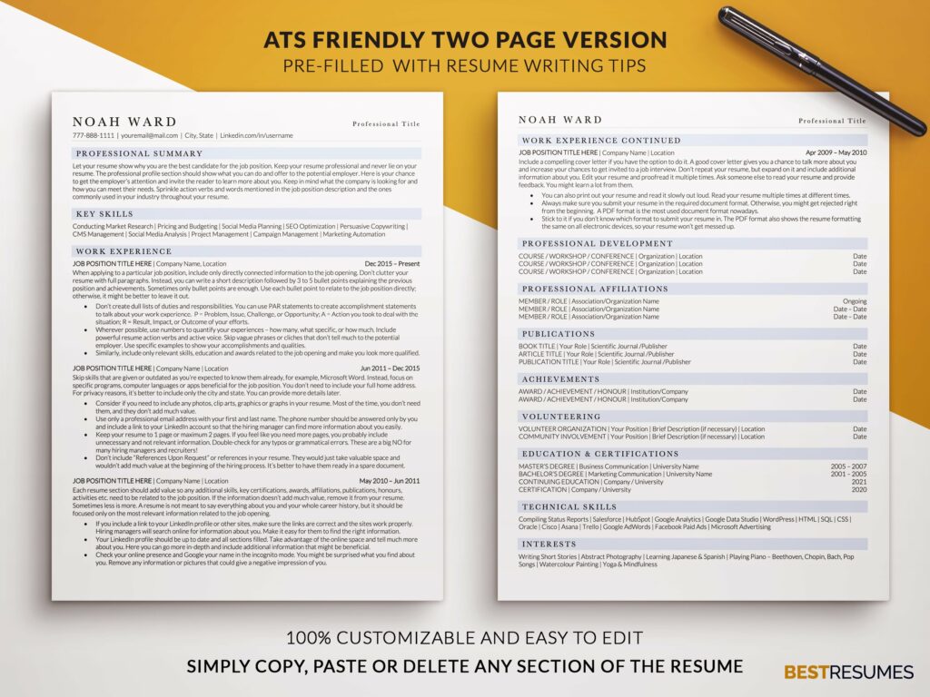 ATS Executive Resume Template Word – MasterBundles