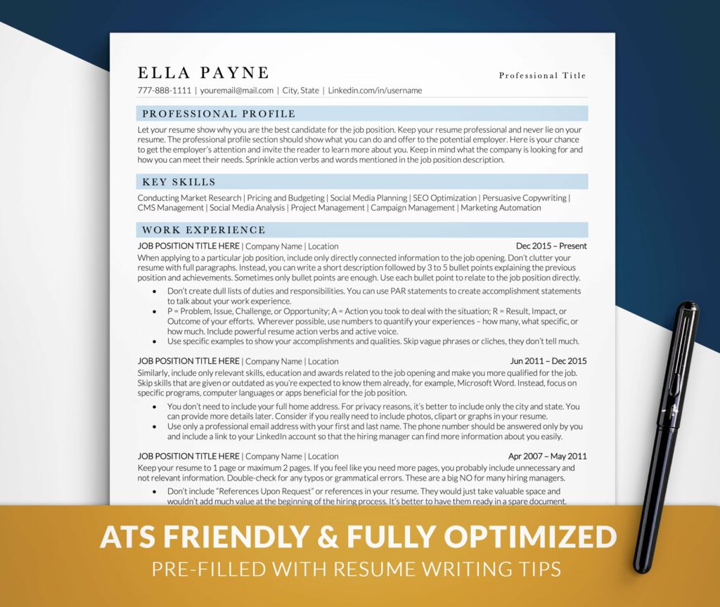 ATS Optimized Resume Template Blue – MasterBundles
