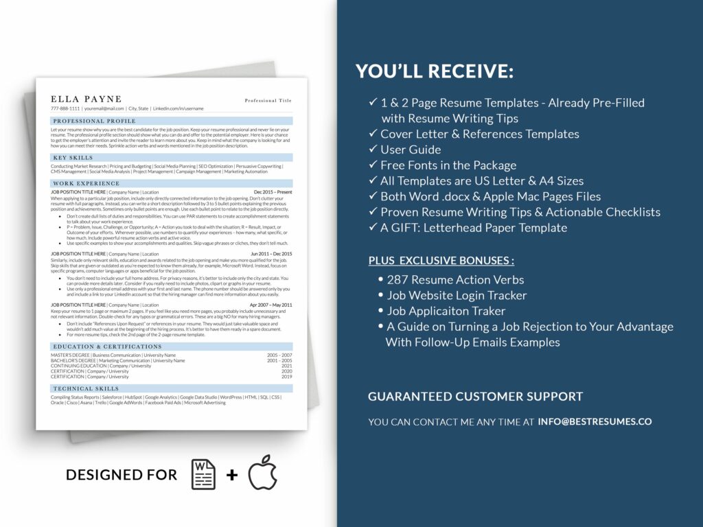 ATS Optimized Resume Template Blue – MasterBundles