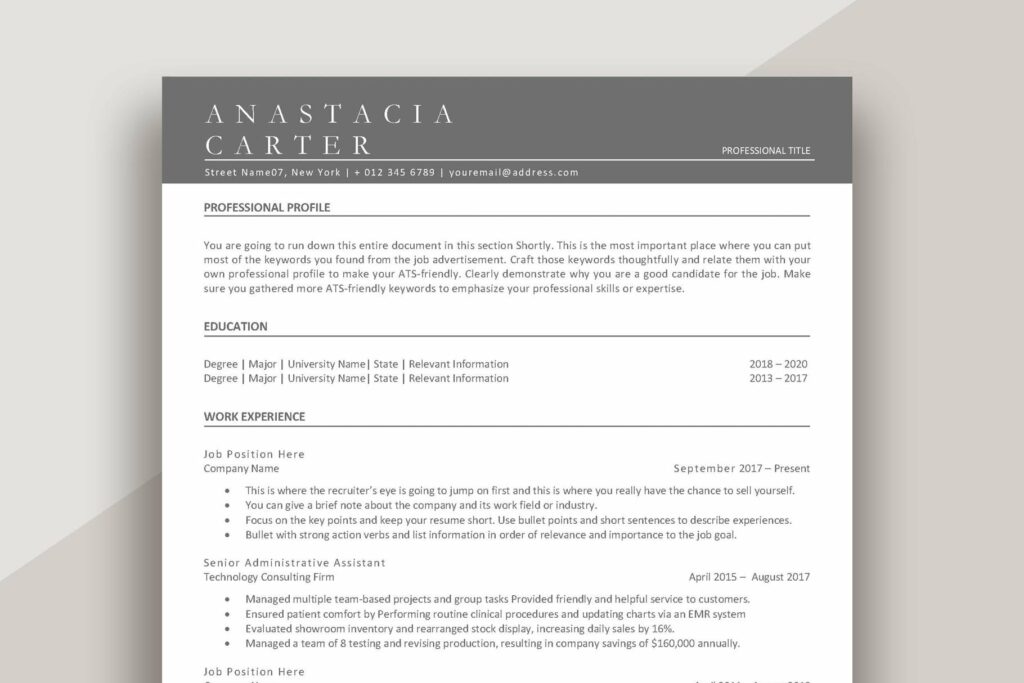 ATS friendly Minimalist resume – MasterBundles