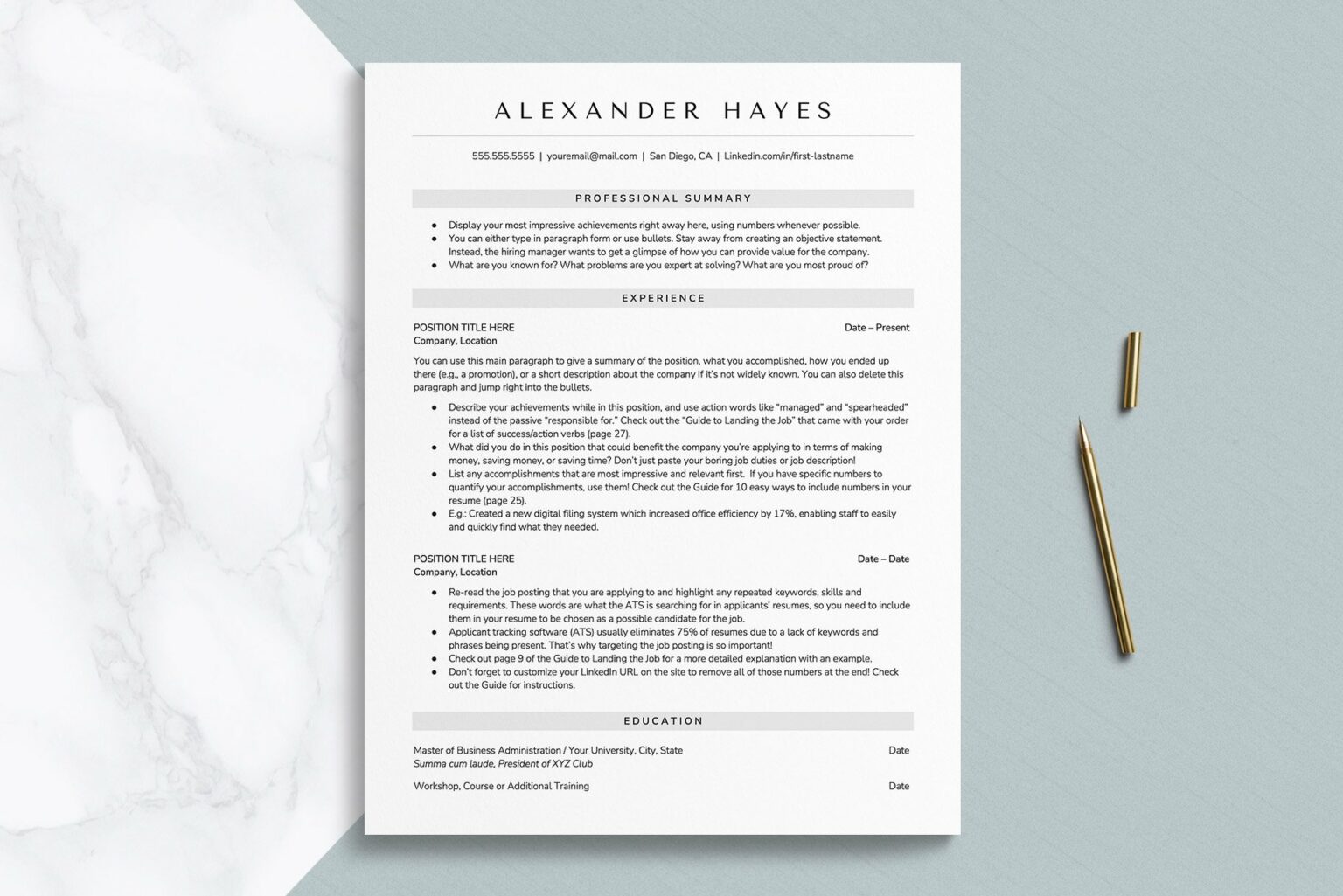 ATS Resume Template Format – MasterBundles