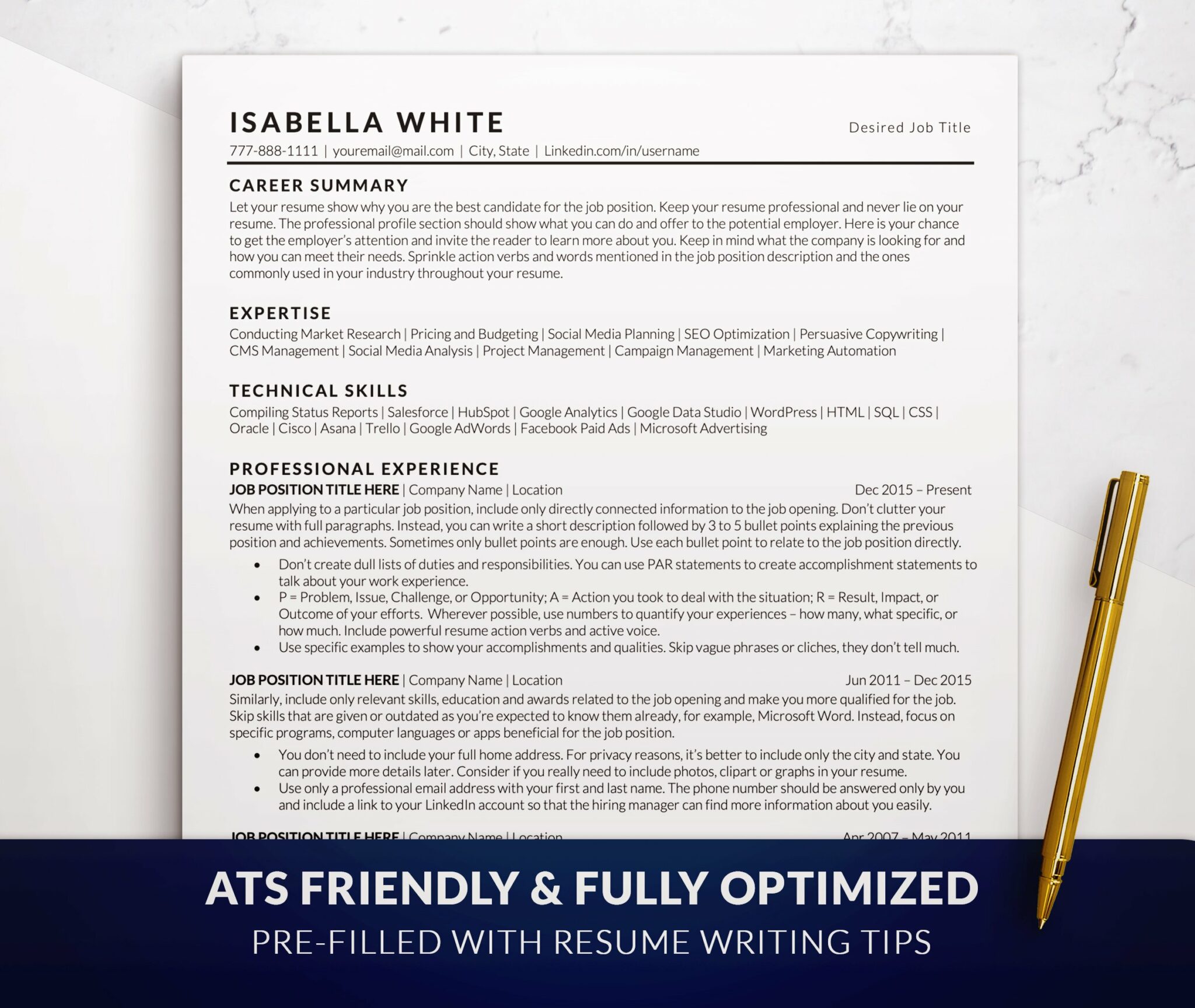 ATS Friendly Resume Template – MasterBundles