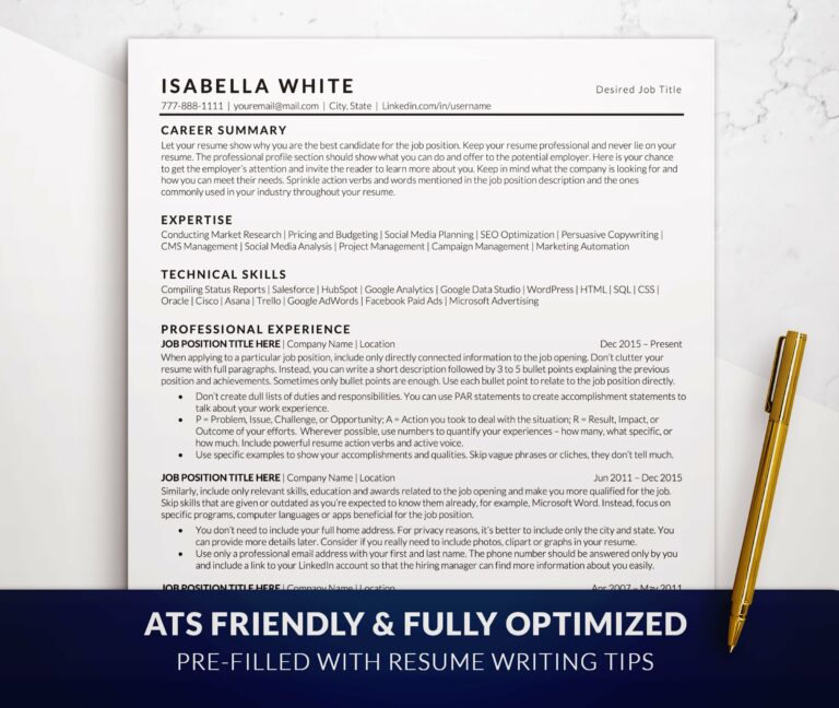 ATS Friendly Resume Template – MasterBundles
