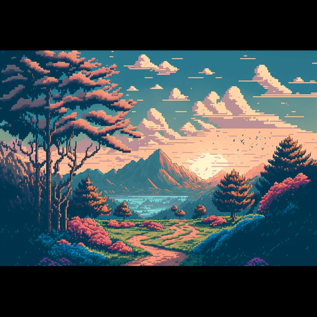 Pixel Nature Landscapes Midjourney Prompt - MasterBundles