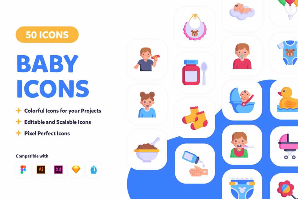 50 Childhood Flat vector Icons – MasterBundles