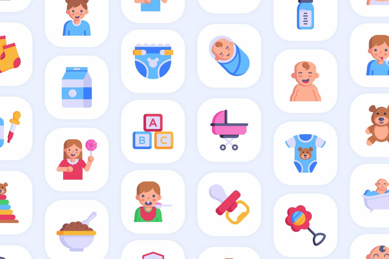 50 Childhood Flat vector Icons – MasterBundles