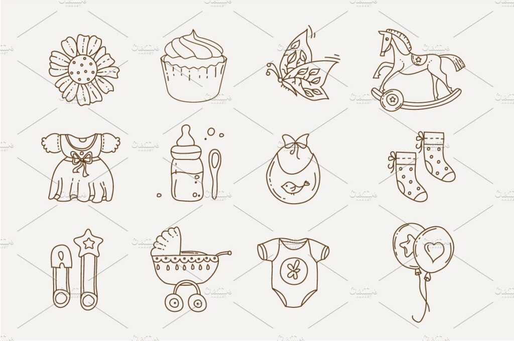 Baby doodle Icons for boys and girls – MasterBundles