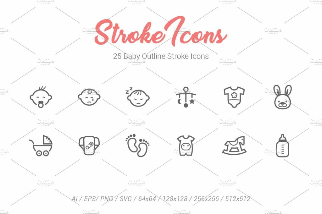 25 Baby Outline Stroke Icons – MasterBundles