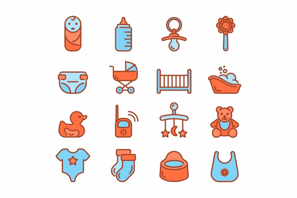 Set of 16 baby care outline icons – MasterBundles