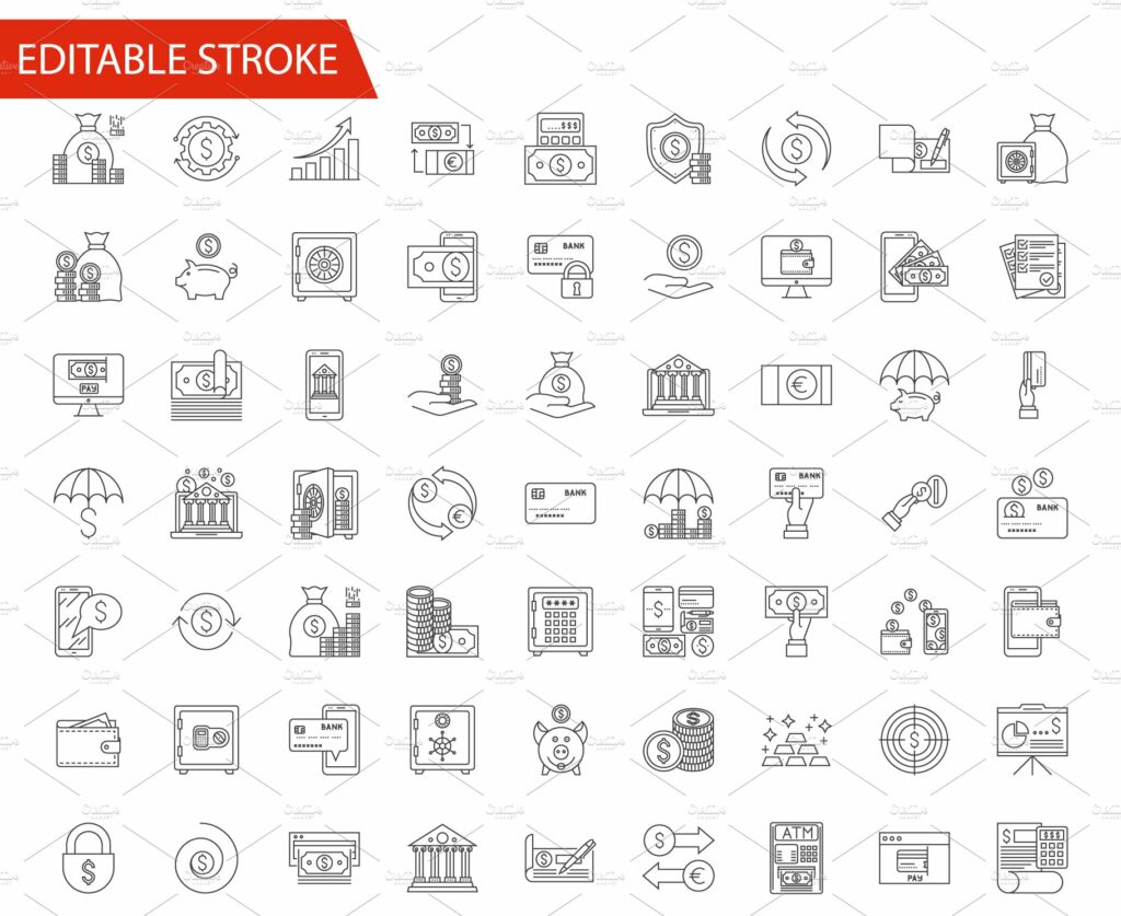 Banking and finance line icons set – MasterBundles
