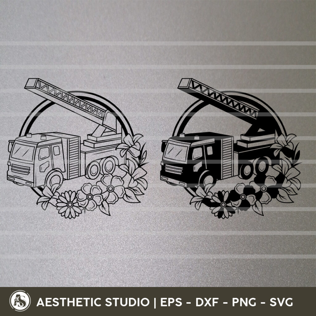 Floral Fire Truck SVG, Fire Truck Svg, Fire Engine Svg, Floral Svg ...