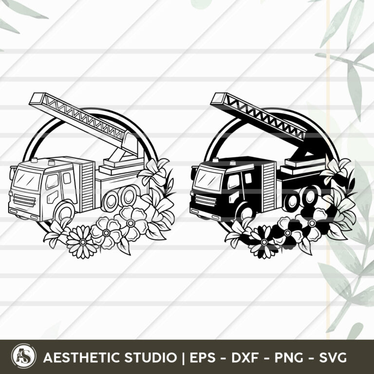 Floral Fire Truck SVG, Fire Truck Svg, Fire Engine Svg, Floral Svg ...