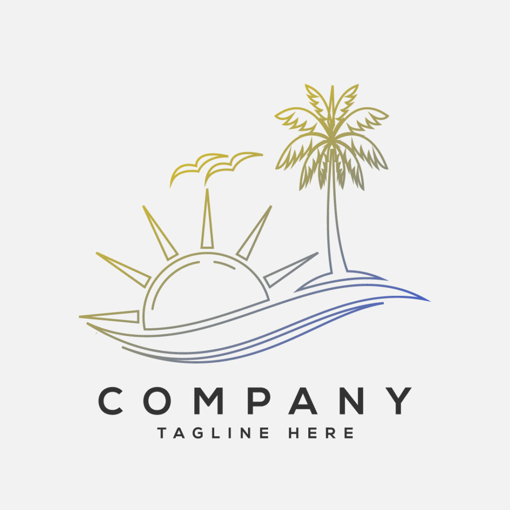Simple modern Unique tropical beach line art colorful logo sample ...
